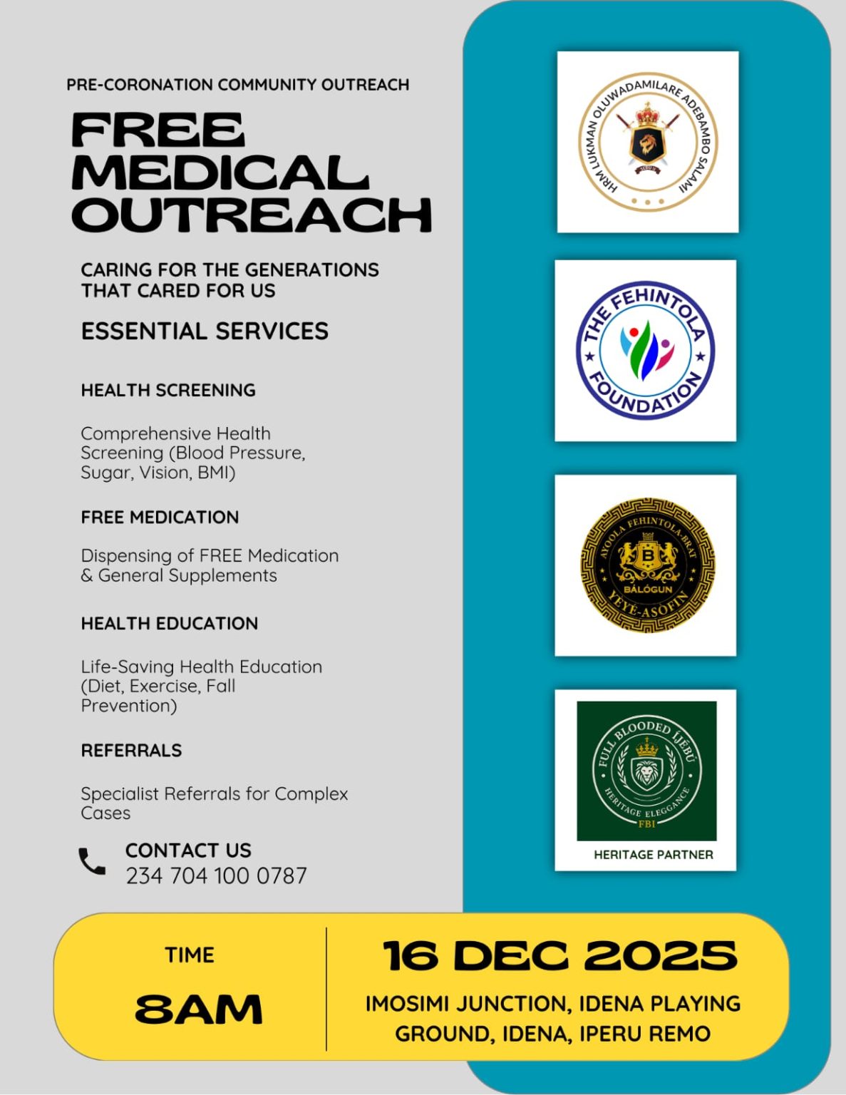 Balogun Obaneye Obinrin, Fehintola-Brat Organises Free Medical Outreach ...